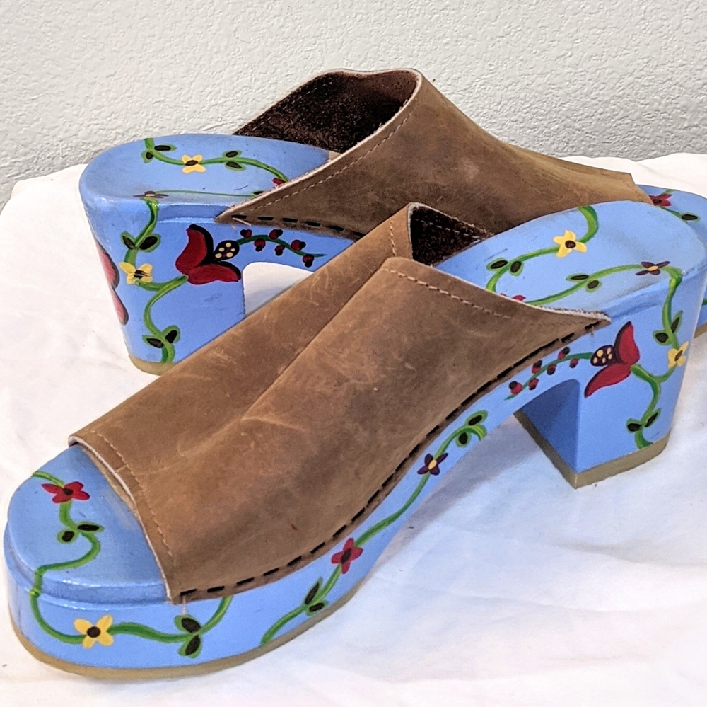 Savory Soles Hand Painted Wooden Clogs - Gem